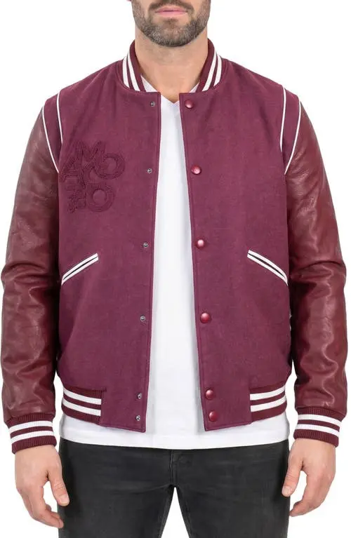 MACEOO Marthyr Leather Sleeve Varsity Jacket