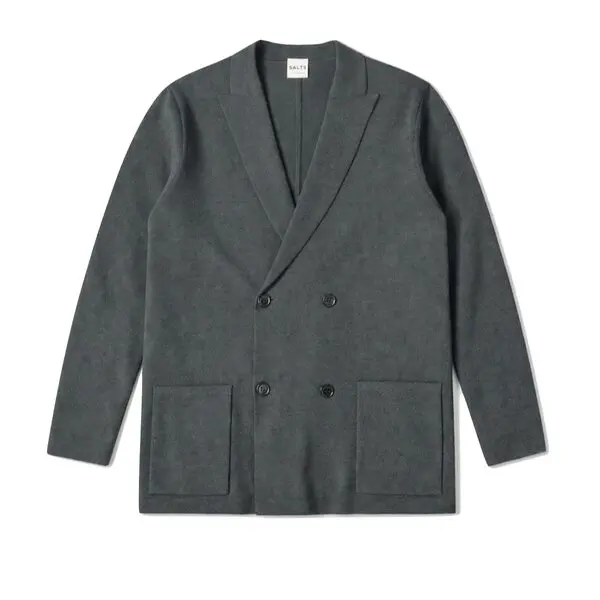 SALTS CASHMERE Double-breasted Knitted Milano Blazer Charcoal
