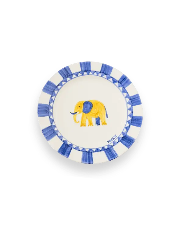 Mojjere Faience Dessert Plate Animal Design Indigo - Blue