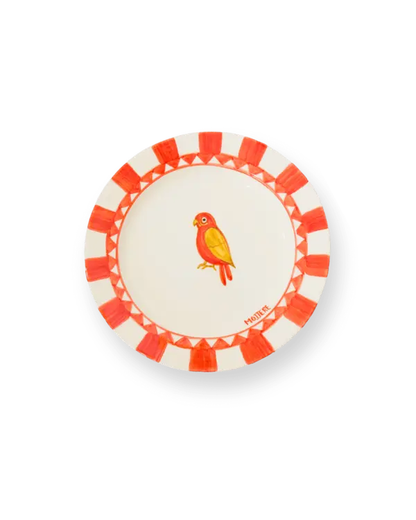 Mojjere Faience Dessert Plate Animal Design Flame - Red