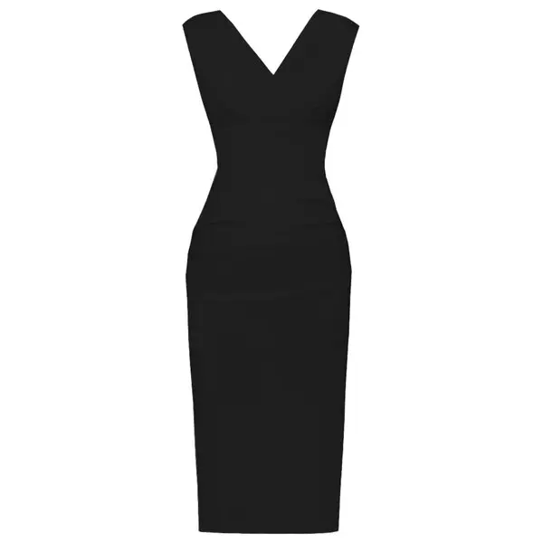 ALINA CERNATESCU V-neck Midi Bodycon Dress With Draped Detail - Black