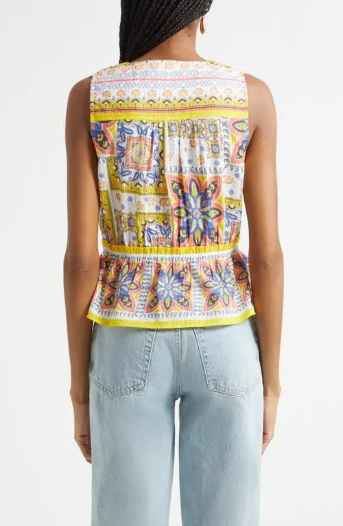 Ramy Brook Lyra Tile Print V-neck Cotton Peplum Top