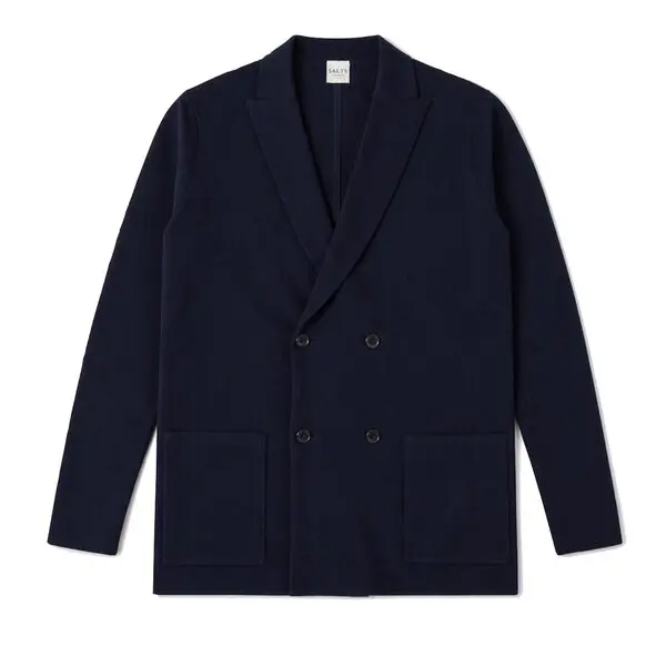SALTS CASHMERE Double-breasted Knitted Milano Blazer Navy