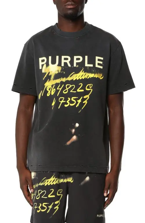PURPLE BRAND Distressed Heavyweight Cotton Jersey Graphic T-shirt