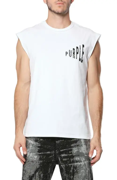 PURPLE BRAND Textured Sleeveless Cotton Graphic T-shirt - White
