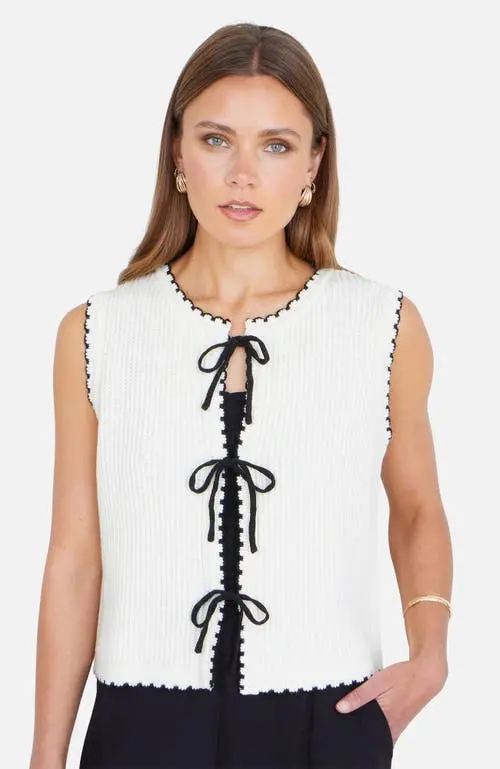YUMI Knitted Bow Trim Waistcoat - Ivory