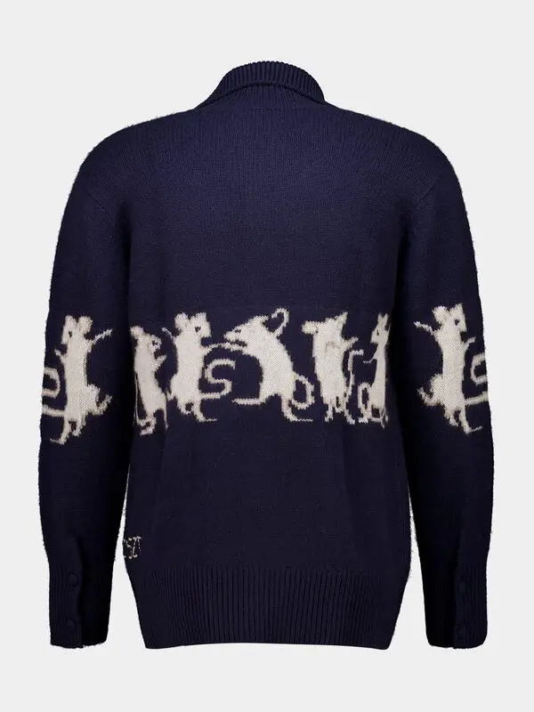 BAZISZT Navy Cashmere Dancing Mice Cardigan