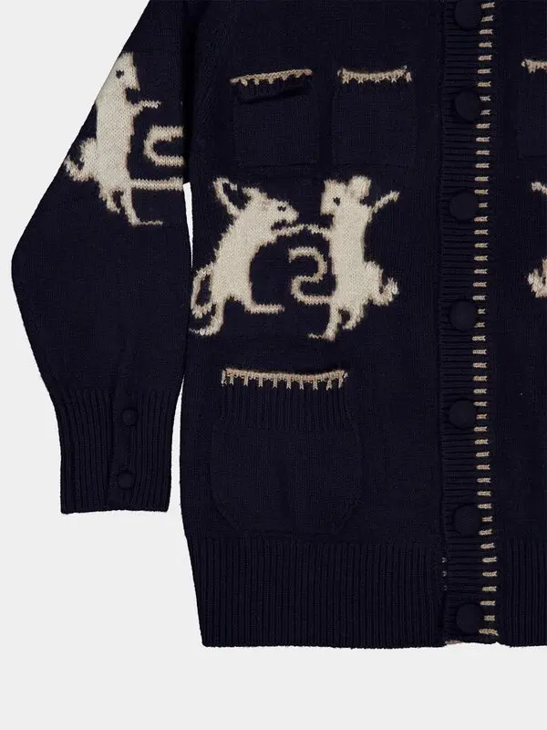 BAZISZT Navy Cashmere Dancing Mice Cardigan