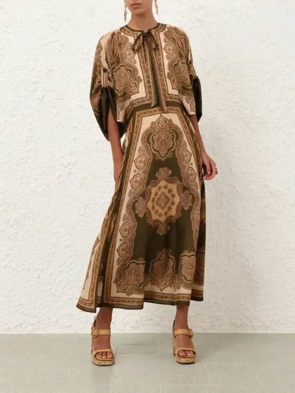 Zimmermann Olive Paisley Silk Tunic Midi Dress - Green
