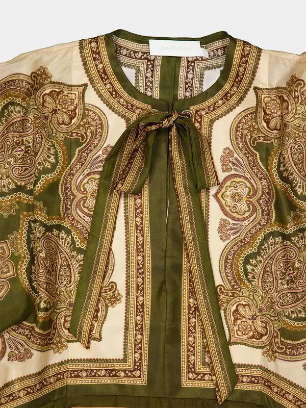 Zimmermann Olive Paisley Silk Tunic Midi Dress - Green