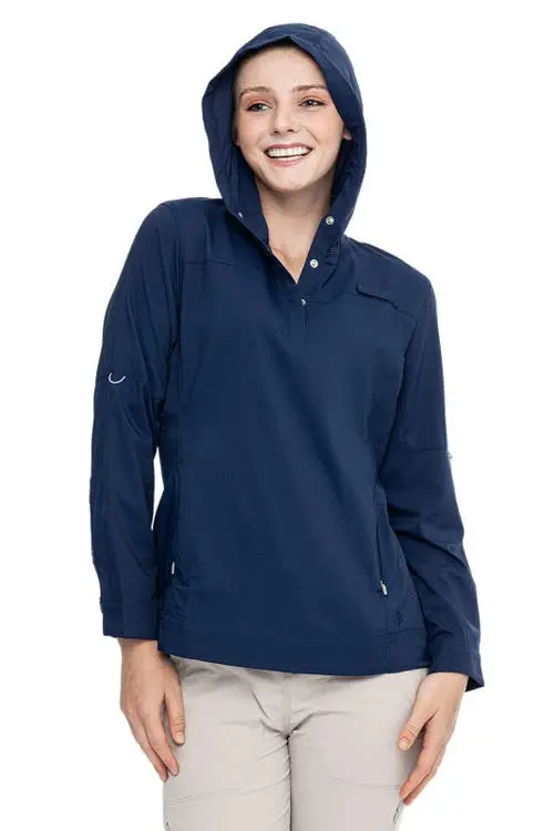 Coolibar Sea Spray Henley Hoodie With Upf 50+ Protection - Navy