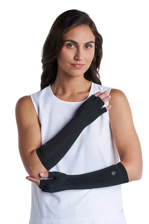 Coolibar Bona Fingerless Mid-length Uv Sun Gloves Upf 50 - Black