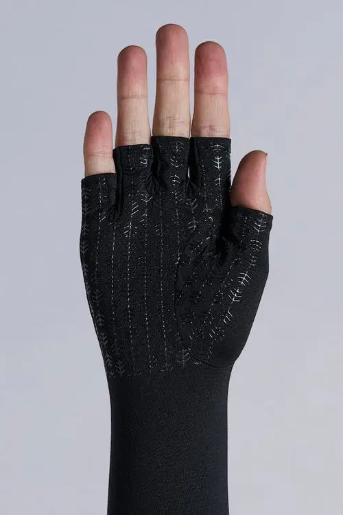 Coolibar Fingerless Mid-length Upf 50+ Sun Gloves - Black