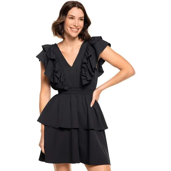 Coolibar South Cove V-neck Ruffle Dress - Black