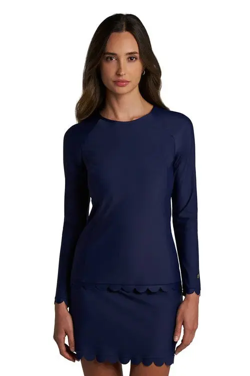 Coolibar Upf 50+ Stony Coral Scallop Long Sleeve Rash Guard - Navy