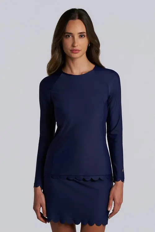 Coolibar Upf 50+ Stony Coral Scallop Long Sleeve Rash Guard - Navy