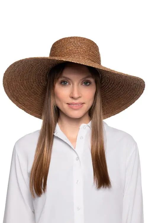 Coolibar Raffia Sun Hat With Wide Brim And Braided Detailing - Brown