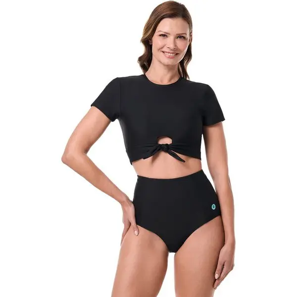 Coolibar Hibiscus Island Crop Swim Tee Upf50 - Black