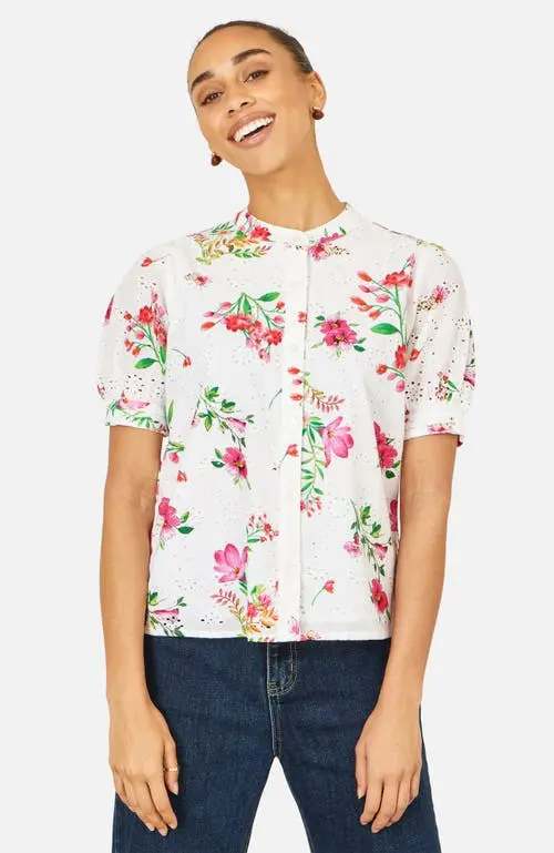 YUMI Cotton Broderie Anglaise Floral Shirt - White