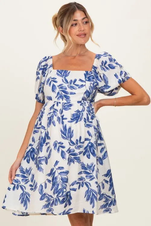 PINKBLUSH Floral Puff Sleeve Square Neck Dress