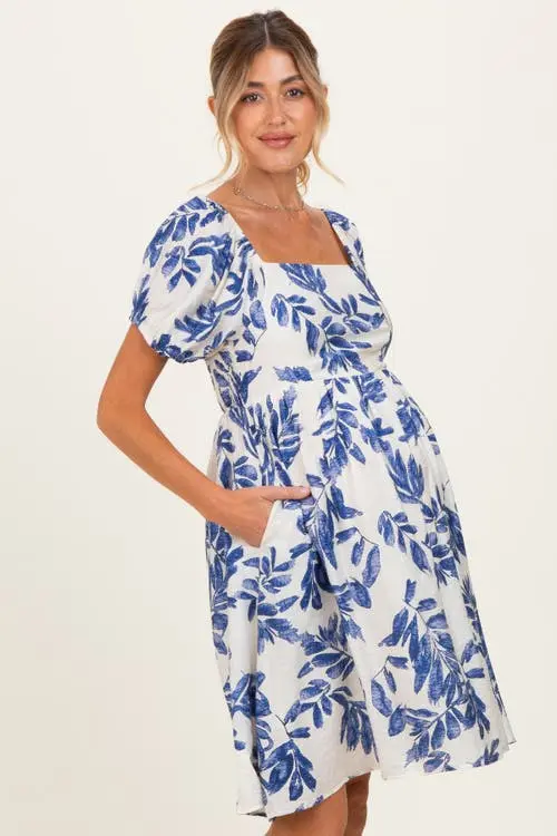 PINKBLUSH Floral Puff Sleeve Square Neck Dress