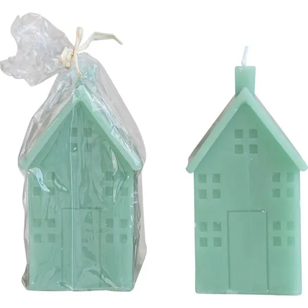 STORIED HOME Unscented House Shaped Candle - Mint