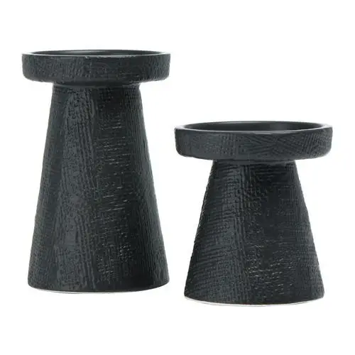 STORIED HOME Stoneware Pillar & Taper Candle Holders - Black