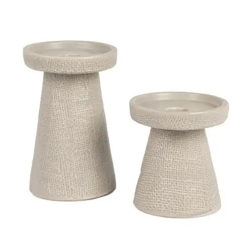 STORIED HOME Stoneware Pillar & Taper Candle Holders - Grey
