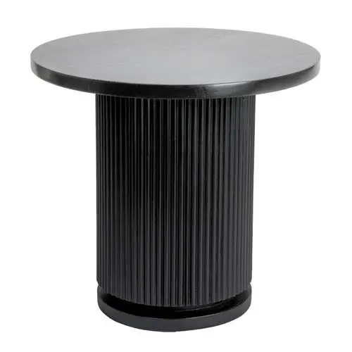 OLIVE GROVE Round Pedestal Side Table With Ribbed Base - Black