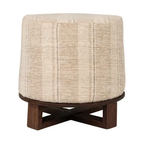 OLIVE GROVE Woven Round Ottoman Stool In Striped Upholstery