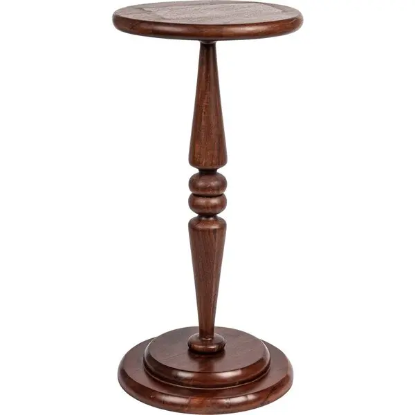 STORIED HOME Bishop Pedestal Cocktail Side Table - Brown