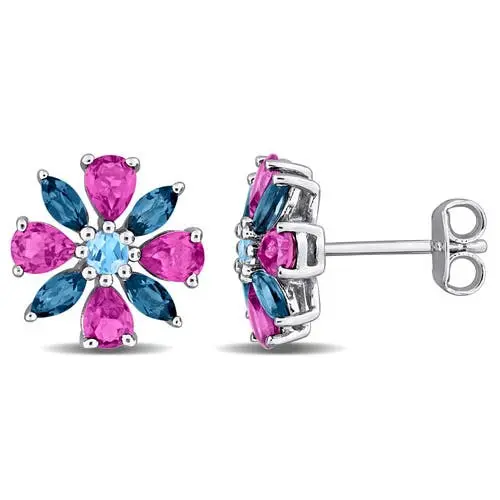 JULIANNA B. Rhodolite & Topaz Flower Stud Earrings - Multi-stone