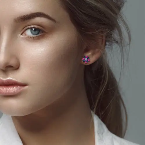 JULIANNA B. Rhodolite & Topaz Flower Stud Earrings