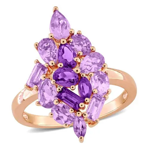 JULIANNA B. Sterling Silver Gemstone Cluster Cocktail Ring - Amethyst/rose-plated