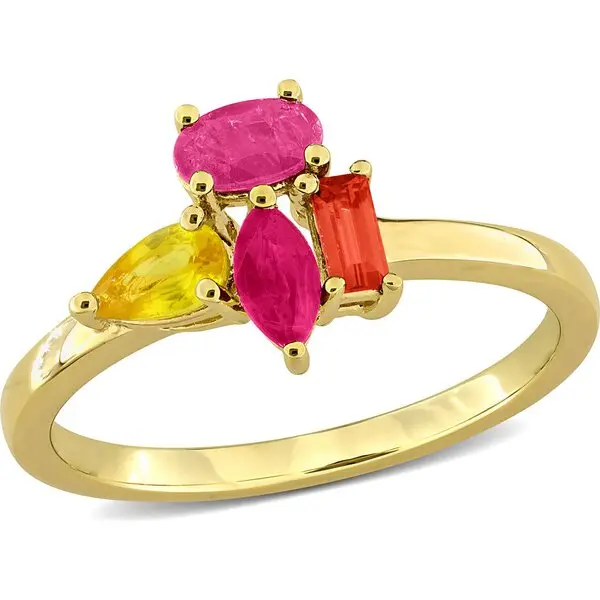 JULIANNA B. Gemstone Cluster Ring In Plated Sterling Silver - Multi-stone/yellow-plated