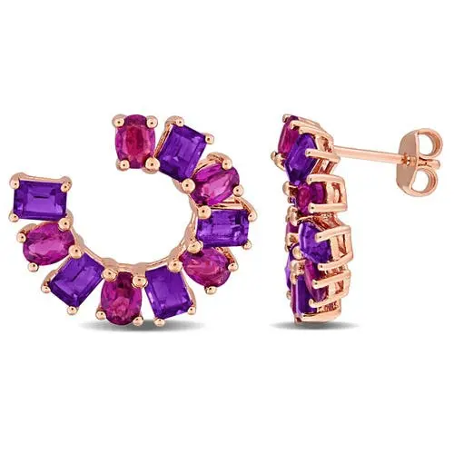 JULIANNA B. Rhodolite And Amethyst Curved Drop Earrings - Multi-stone