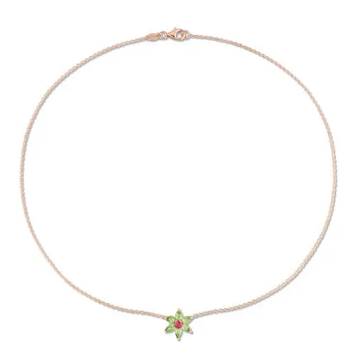 JULIANNA B. Green Sapphire And Flower Necklace In Rose-plated Sterling Silver