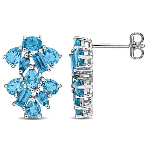 JULIANNA B. Gemstone Floral Cluster Drop Earrings - Blue Topaz