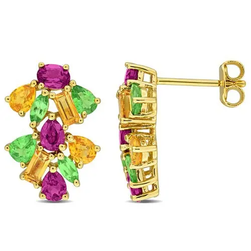 JULIANNA B. Gemstone Floral Cluster Drop Earrings - Multi-stone/yellow-plated