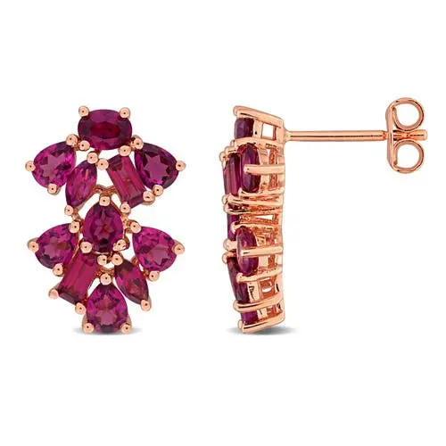 JULIANNA B. Gemstone Floral Cluster Drop Earrings - Rhodolite/rose-plated
