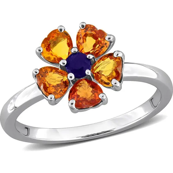 JULIANNA B. Sterling Silver Blue & Orange Flower Ring - Sapphire