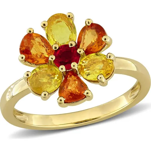 JULIANNA B. Yellow & Orange Flower Ring In Yellow-plated Sterling Silver - Sapphire