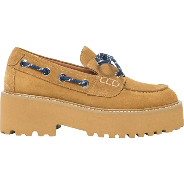 Maje Suede Platform Lug Sole Boat Shoes - Caramel