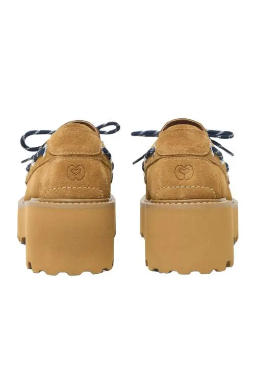 Maje Suede Platform Lug Sole Boat Shoes - Caramel