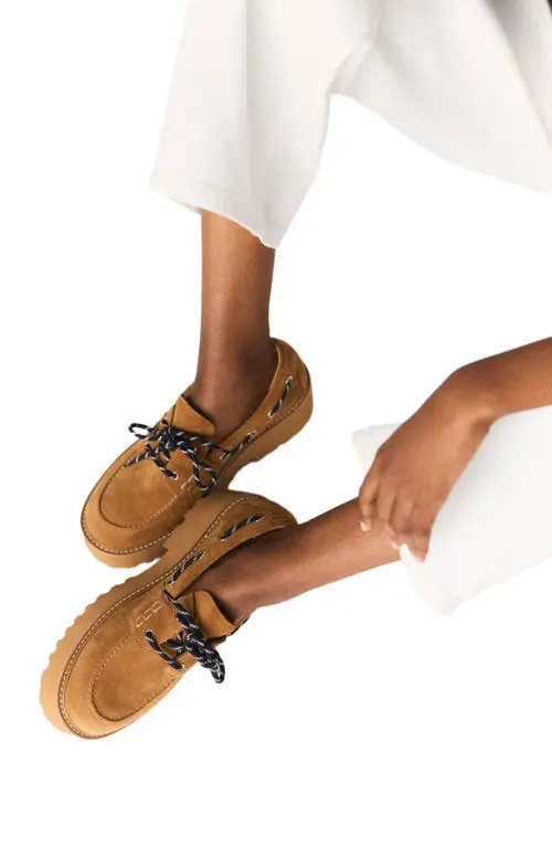 Maje Suede Platform Lug Sole Boat Shoes - Caramel