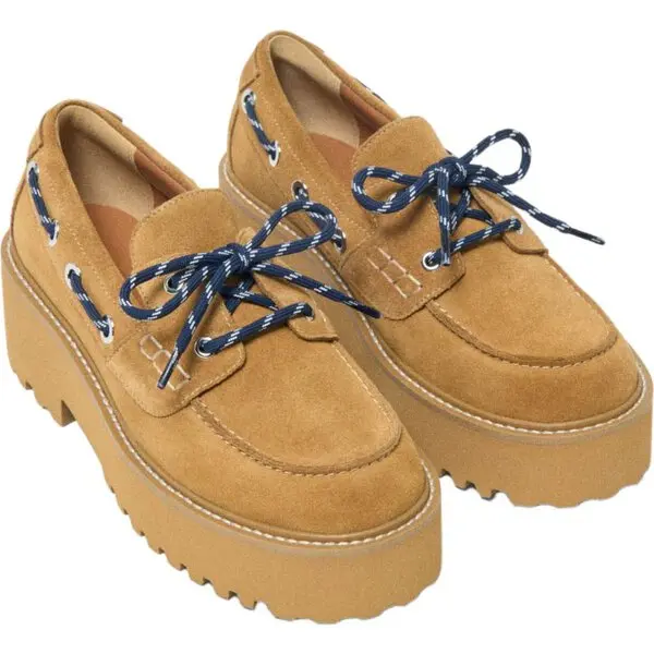 Maje Suede Platform Lug Sole Boat Shoes - Brown