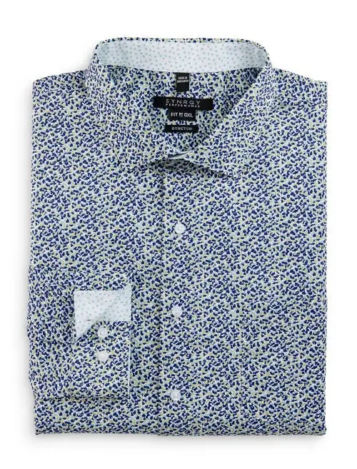 SYNRGY BY DXL Big & Tall Performance Camo Floral Dress Shirt - Olive