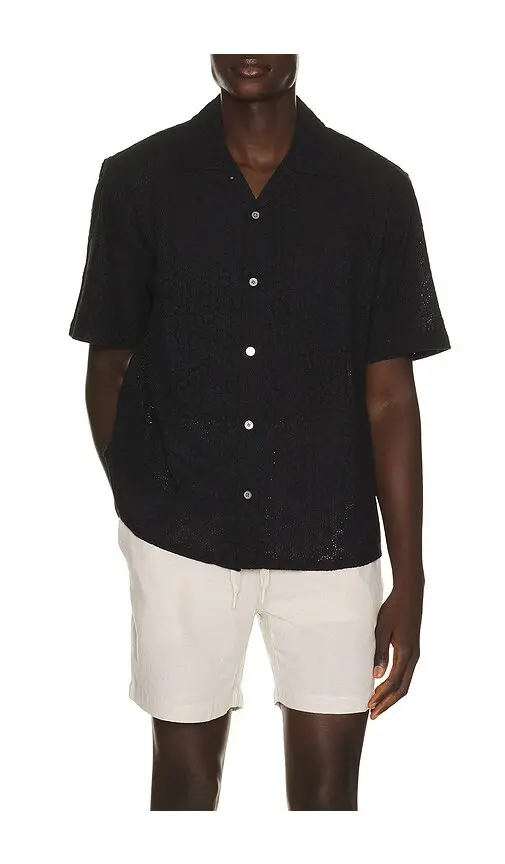 CORRIDOR Floral Eyelet Short Sleeve Shirt - Black