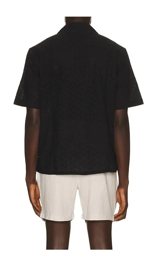 CORRIDOR Floral Eyelet Short Sleeve Shirt - Black