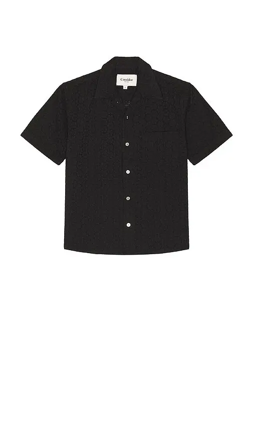 CORRIDOR Floral Eyelet Short Sleeve Shirt - Black